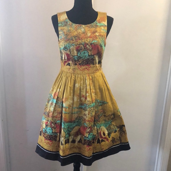 Modcloth | Dresses | Modcloth Gold And Blue Square Neck Sleeveless ...